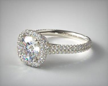 Grande Halo Waterfall Pave Engagement Ring in 18K White Gold 4mm Width Band Setting Price James Allen 53147