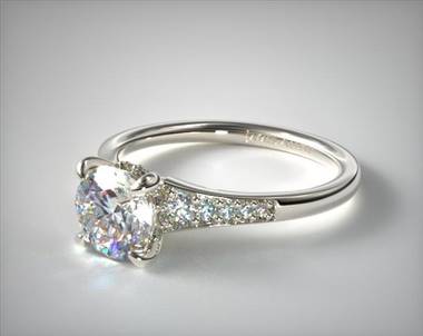 Petite Tapered Pave Adorned Crown Engagement Ring in 18K White Gold 1.80mm Width Band Setting Price James Allen 55146